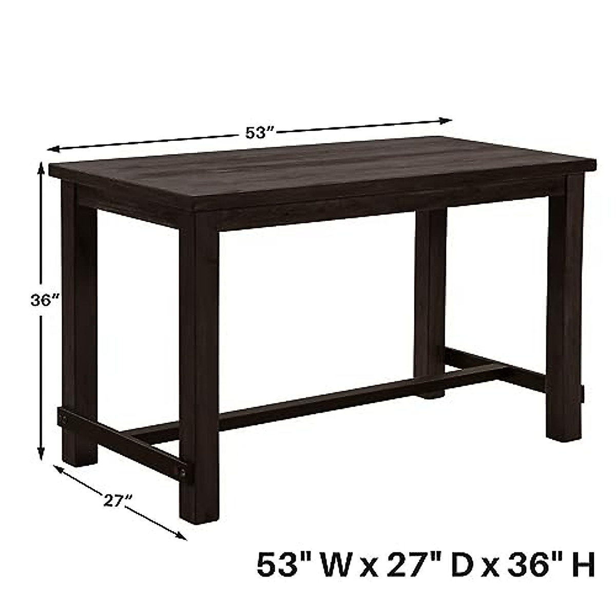 Nathaniel Home Counter Height Bar Dining Room Wooden Frame Table Desk with Iron Footrest, 53“W27 D36 H, Black
