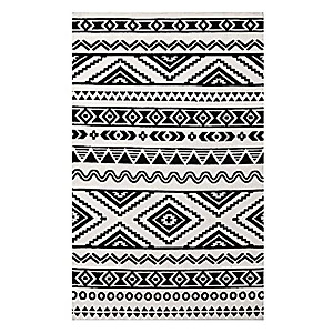 Modway Haku Geometric Moroccan Tribal 8x10 Area Rug With Contemporary Design In Black and White