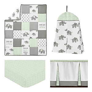 Sweet Jojo Designs Mint, Grey and White Watercolor Elephant Safari Baby Unisex Crib Bedding Set - 4 Pieces