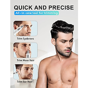 Professional Ear and Nose Hair Trimmer Clipper for Men and Women, Painless Electric Eyebrow Hair Remover, Dual Edge Blades for Easy Cleansing, Battery-Operated (White)