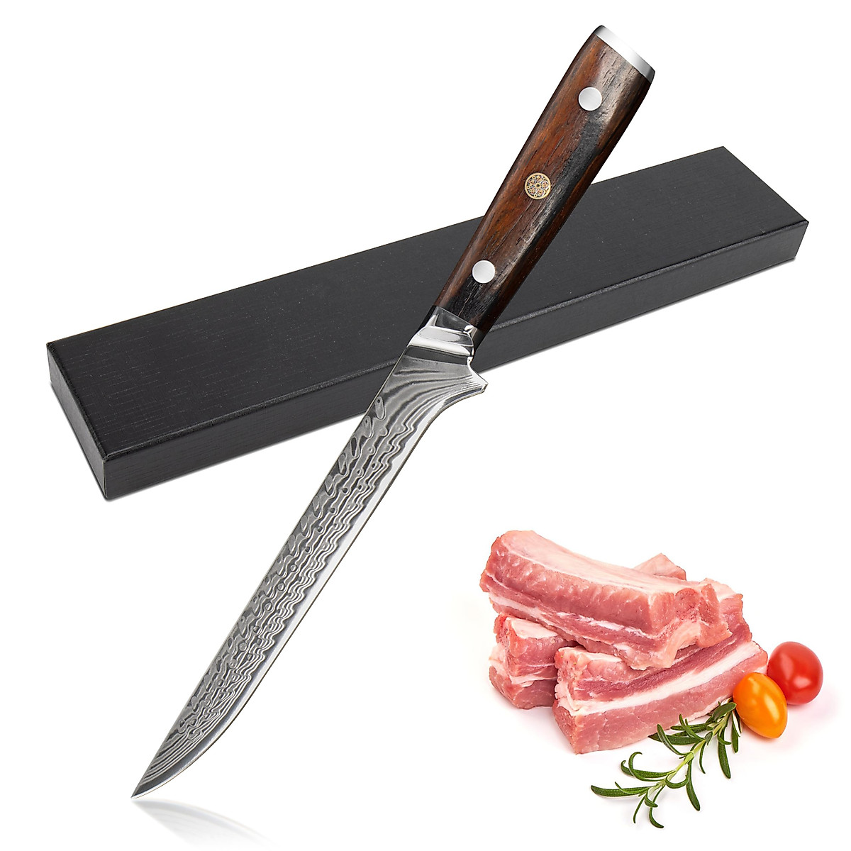 RedCall Boning & Fillet Knife,Ultra Sharp Japanese Boning Knife,Damascus Steel Butchers Knife,Full Tang & Ergonomic Handle Ideal Gift
