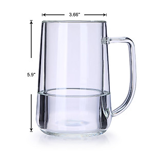 Convend Beer Mugs For Freezer,Double Wall Clear Borosilicate Glass Beer Mug with Handle,Ice Cup for Beer,Milk and Juice-16 Oz Capacity, Set of 2