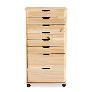 Linon Callie Multpurpose Eight Drawer Dresser Wood Rolling File Cabinet Storage Cart in Natural