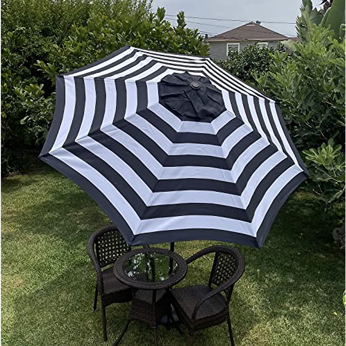 BELLRINO DECOR 9ft 8 Ribs Replacement Black/White Stripe STRONG AND THICK Umbrella Canopy (Canopy Only)
