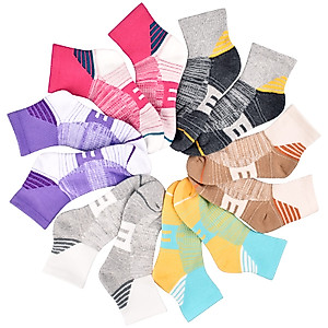 J.WMEET Women's Athletic Ankle Socks Quarter Cushioned Running Socks Hiking Performance Sport Cotton Socks 6 Pack (Multicolor)