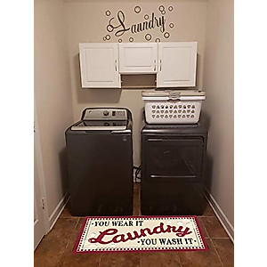 Flytime Funny Laundry Room Mat Rug Non-Skid Rug Carpet Farmhouse Washhouse Mat Vintage Style Bathroom Rugs Red 16" X 40" Inches
