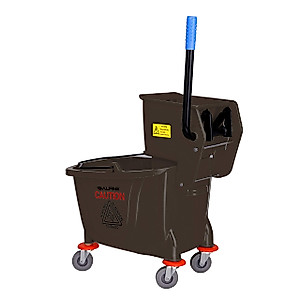 Alpine Industries Commercial Mop Bucket with Side Press Wringer - Mop Bucket with Wheels - Perfect for School, Offices, Resturants, Restrooms - 36 Qt - Brown