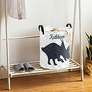 Triceratops Personalized Freestanding Laundry Hamper, Custom Waterproof Collapsible Drawstring Basket Storage Bins with Handle for Clothes