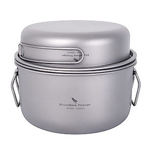 Boundless Voyage Titanium 1900mL Pot and 900mL Fry Pan Set with Steaming Rack and Lid Multifunctional Steamer Stockpot Outdoor Cooking Ultra Light Camping Cookware