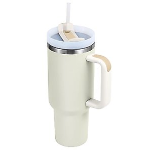 Buschun 40 oz Tumbler With Handle and Straw Lid Insulated Reusable Stainless Steel Water Bottle Travel Mug Iced Coffee Cup for Car and Home and Cold Beverages (Milky White)