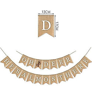 SWYOUN Burlap Oh Deer He's Almost Here Banner Mantel Fireplace Supplies Boy Woodland Baby Shower Garland Decorations