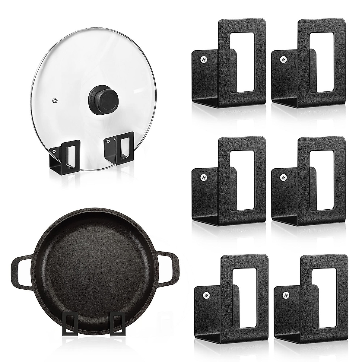 Set of 3 Pairs of Pot Lid Organizer for Cabinet Door, Drillable and Stickable Stainless Steel Pot Lid Holder, Adjustable Wall Mount Pot and Pan Lid Holders for Lids, Cutting Boards, Pot, Bakeware