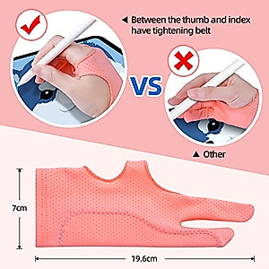 Artist Drawing Glove for Women [2 Pack Pink] 3-Layer Palm Rejection Right/Left Hand Digital Graphic Tablet iPad Art Gloves Two Finger Smooth Elasticity Breathable for Sketching Painting