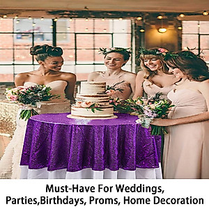 ShinyBeauty Sequin Tablecloth Round 70 Inch Purple Glitter Table Cover Overlay for Wedding Banquet Baby Bridal Shower (70'', Purple)