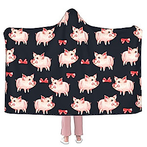 Cute Pig Hooded Blanket Anti-Pilling Flannel Wearable Blanket Hoodie-Plush Warm Blanket Throw Blankets Fit for Kids, Adults, Teens