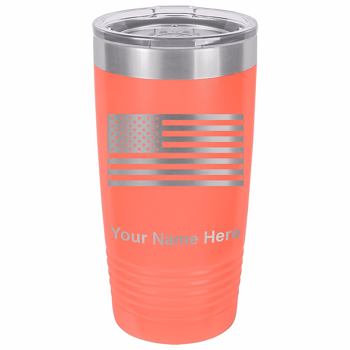LaserGram 20oz Vacuum Insulated Tumbler Mug, Flag of the United States, Personalized Engraving Included (Coral)