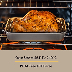 Glad Roasting Pan Nonstick 11x15 - Heavy Duty Metal Bakeware Dish with Rack - Large Oven Roaster Tray for Baking Turkey, Chicken, and Veggies