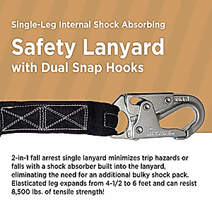 AFP Universal Full-Body Fall Protection Safety Harness w/Dorsal D-Ring Tongue Buckle Legs Hi-Viz Green, Shock Absorbing Lanyard (OSHA/ANSI Rated) (1 Pack, Harness + Single Leg Lanyard w/Snap Hooks)