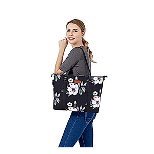 MOSISO USB Port Laptop Tote Bag (17-17.3 inch) with Adjustable Top Handle, Laptop Bag for Women, Hibiscus Polyester Work Travel Shoulder Bag