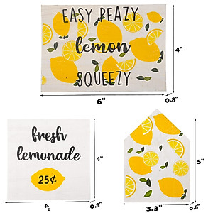 10 Piece Lemon Tiered Tray Decor, Fresh Lemonade Wooden Tier Decor, Rolling Pins,Faux Lemons,Yellow Wood Bead Garland,Lemon Summer Tray Decor,Farmhouse Signs Kitchen Decorations