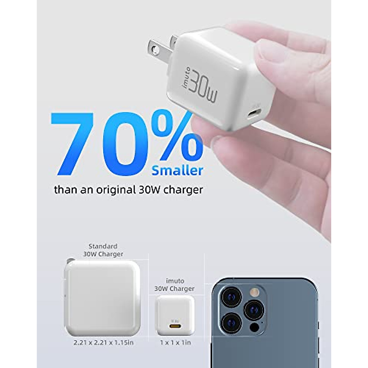 30W USB C Charger by imuto, 2 Pack USB C Super Fast Charging Pixel Phone Charger GaN PD PPS for iPad Pro, iPhone 14, 13 Pro Max, Pixel, Galaxy S22, MacBook Air & More
