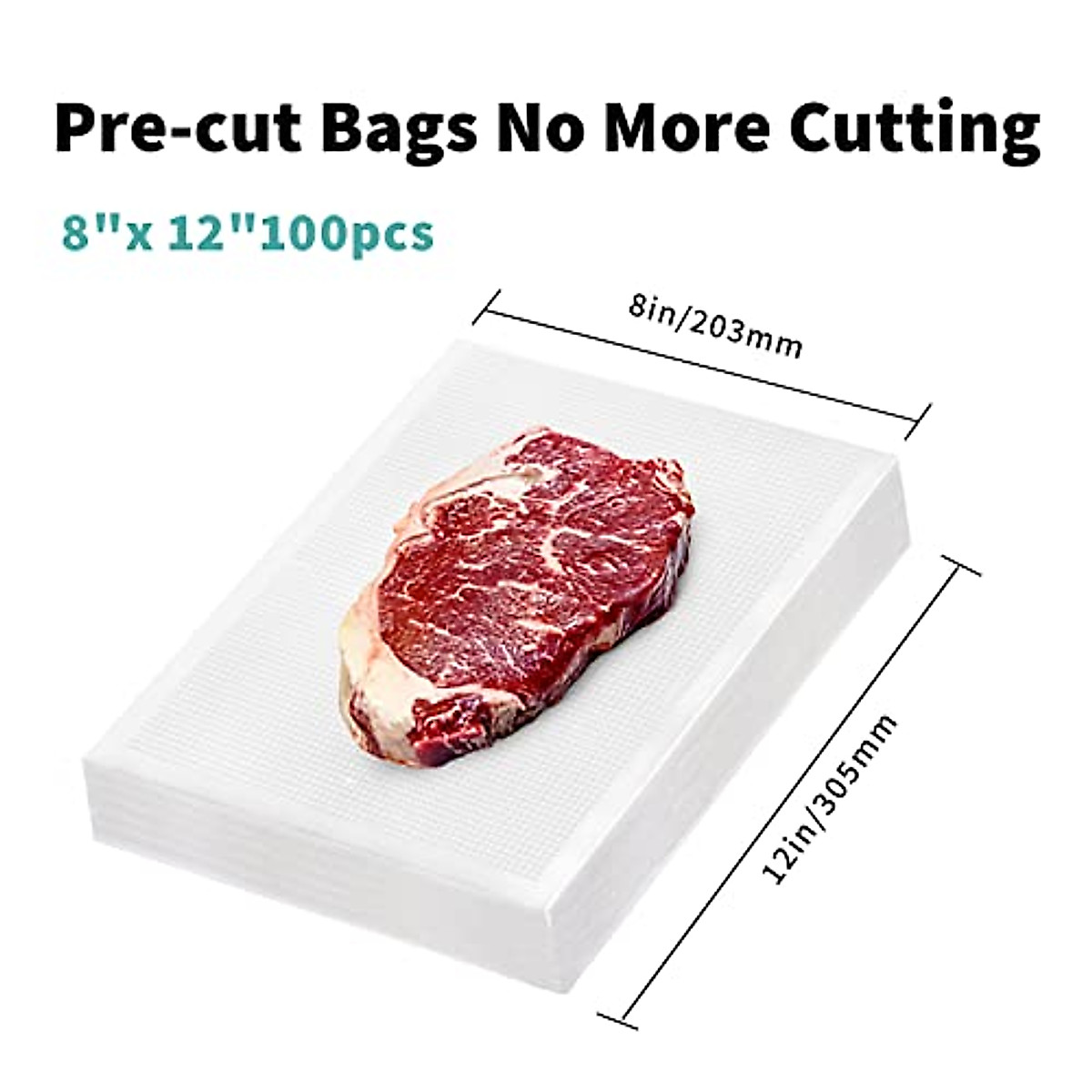 Happy Seal Vacuum Sealer Bags, 100 Quart 8" x12" PreCut Food Storage Bags, Seal a Meal, BPA Free, Heavy Duty, Commercial Grade, Sous Vide