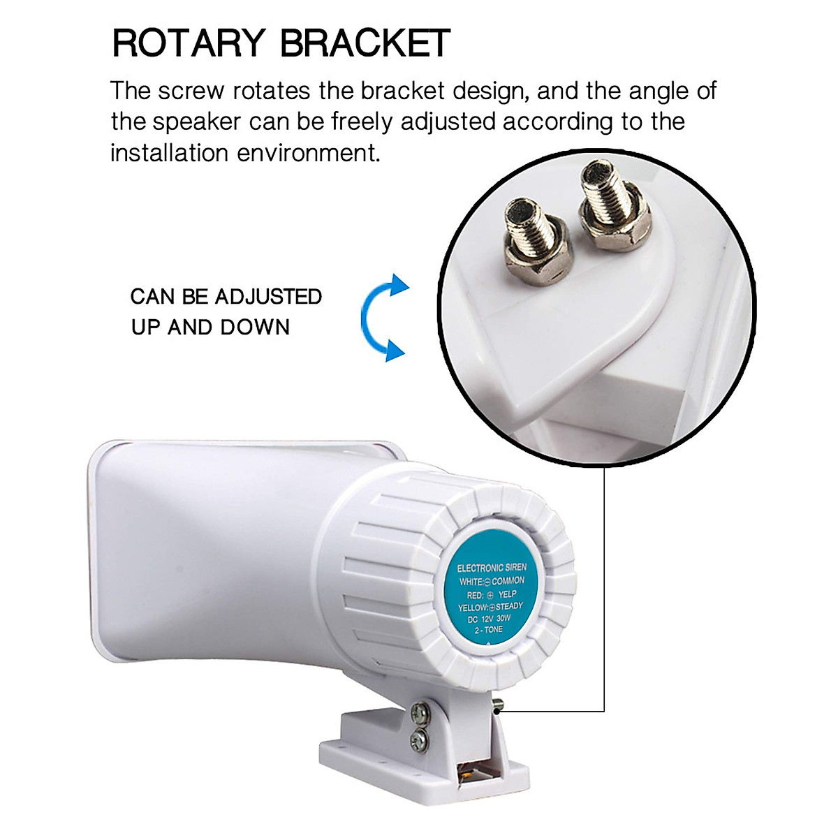 KLLsmDesign 30W Alarm Siren ,Dual Tone Outdoor Self Contained Electric Security Ring Siren with Bracket，6-12V DC 1.1Ah 130db 8 X 5.5 X 9 Inch for Car Home Doorbell Security Protection System,White