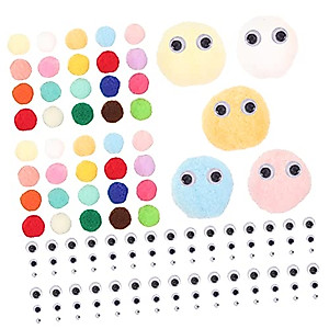 Pompom Balls with Wiggle Eyes Mini Pom Poms 2 Sets Handmade Fur Ball Nylon Yarn Puffer Ball Material Bulk Crafts Assorted Pompoms