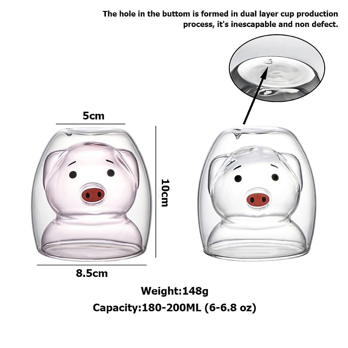 TREEWOO Creative Coffee Mug Cute White Pig Double Wall Milk Juice Tea Glass Cup Heat Resistant Drinkware Crystal Valentine's Day Gift