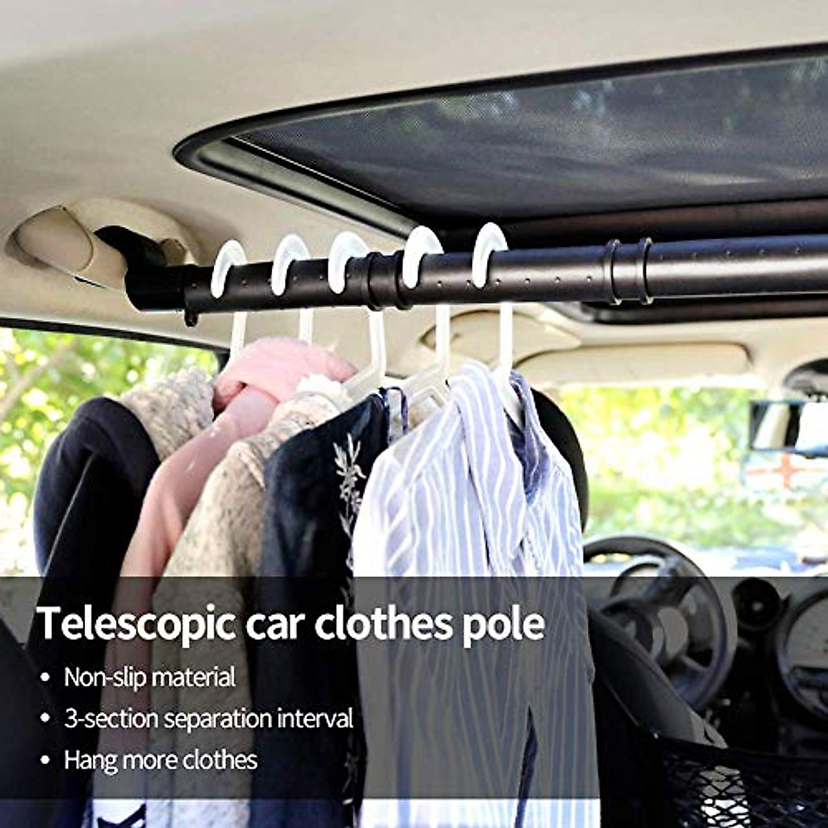 LITTLEMOLE Car Clothes Hanger Bar, Expandable Vehicle Clothing Rack Hanger Rod with Heavy Duty Metal and Rubber Grips, Great for Travel or Garment Cloths