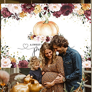 Mocsicka Burgundy Fall Pumpkin Baby Shower Backdrop Girl Autumn Baby Shower Background Little Pumpkin Baby Shower Party Decorations Banner Photo Studio Props (7x5ft)