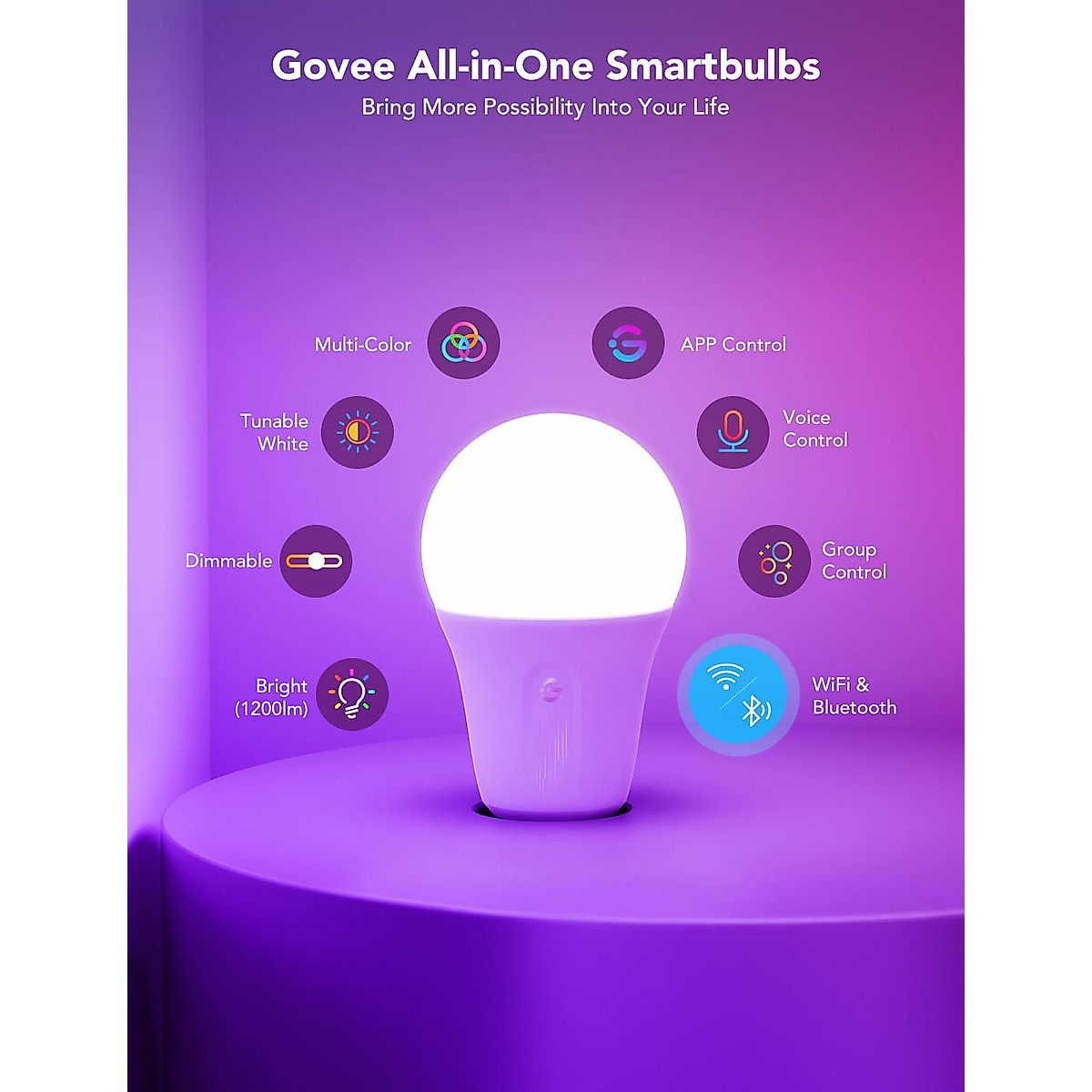 Govee Smart Light Bulbs 1200 Lumens, Color Changing Light Bulbs RGBWW Dimmable, Works with Alexa & Google Assistant, Color Lights Bulb, 12W 85W Equivalent A19 LED Bulbs for Bedroom Living Room, 2 Pack