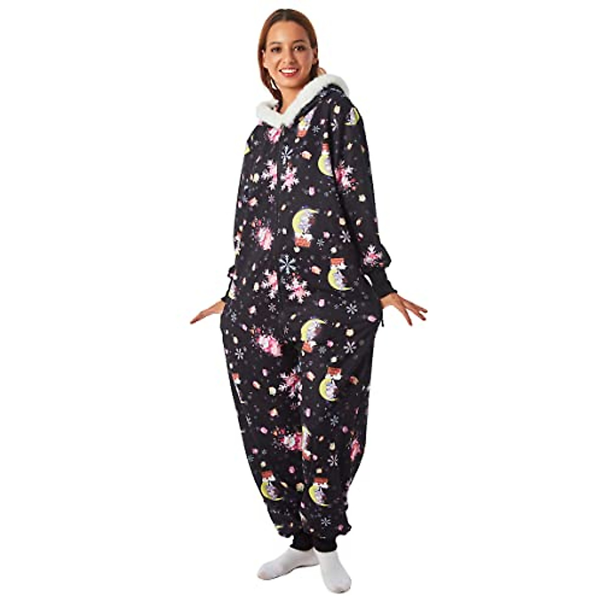 haikyuu Women Adult Christmas Onesie Pajama Long Sleeve Hooded Kigurumi Homewear Costume Outfits (large, Santa black)