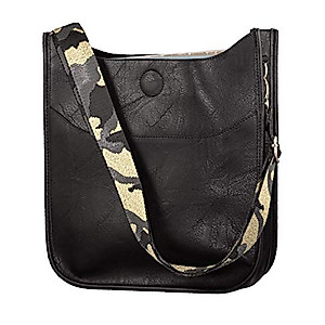 Pinafore Vegan Leather Crossbody Fashion Shoulder Bag | Soft, Magnetic Closure Handbag Purse for Women with Adjustable & Removable Guitar Strap, Black