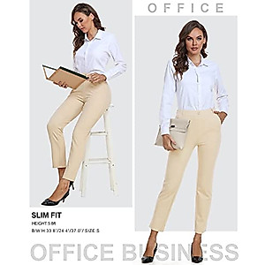 MoFiz Straight Leg Business Casual Dress Pants for Women Stretchy Office Work Teacher Petite Pants High Waisted Golf Slacks Pull On Trousers Khaki L