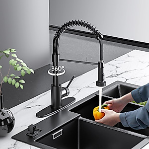 BASDEHEN Kitchen Faucets with Pull Down Sprayer, Black Spring Commercial Kitchen Sink Faucet Solid Brass with 10 Inch Mounting Table 1 Hole Or 3 Hole Compatible