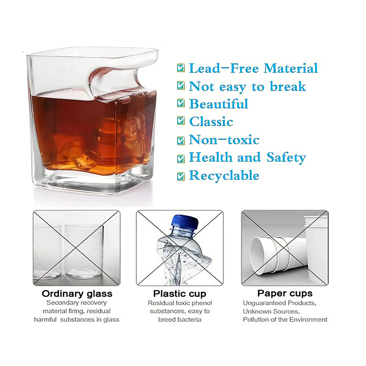 KNC Cigar Whiskey Glass - Old Fashioned Whiskey Glasses - Tumbler With Side Mounted Holder Cigar Rest-Best Accessories & Gifts for Drinking Bourbon and Scotch