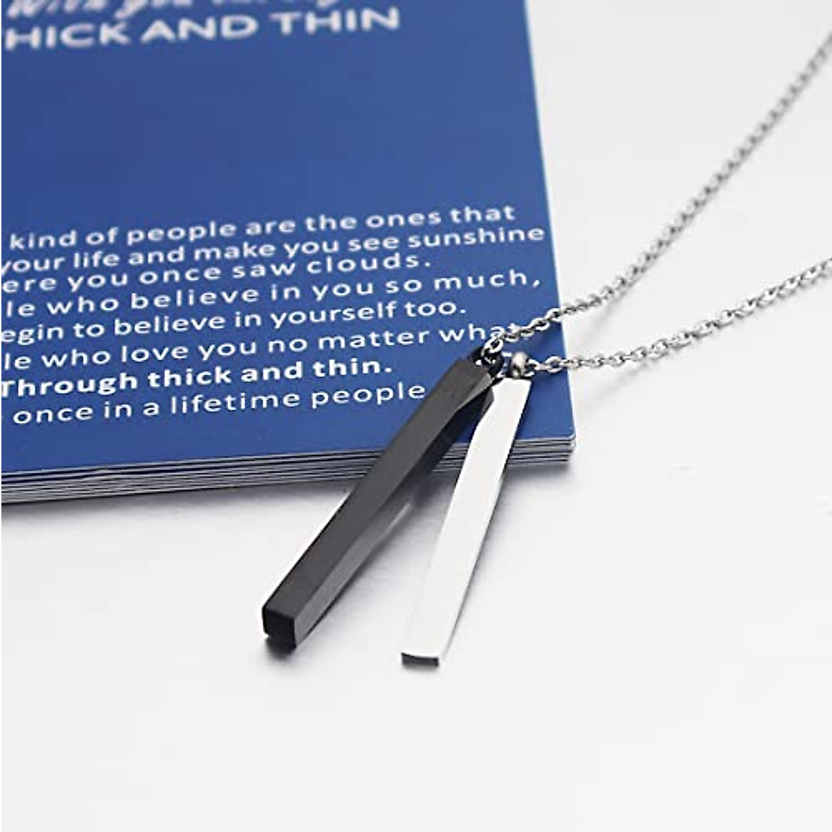 Ankiyabe Through Thick and Thin Necklace Sisters Best Friend Friendship Gift Couples Necklace Bridesmaid Tribe BFF Gift (Black and Silver)