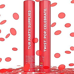 2 Pack Confetti Cannon Confetti Poppers | Biodegradable Red Confetti | TUR Party Supplies | Launches Up to 25ft | Giant (12 in) | Party Poppers for Graduation, Birthdays, Weddings, and Memorial Day