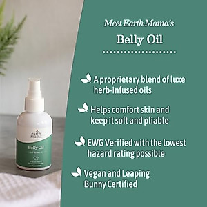 Earth Mama Belly Oil for Dry Skin | Calendula Skin Care Moisturizer Oil to Encourage Natural Elasticity and Help Prevent Stretch Marks During Pregnancy and Postpartum, 4-Fluid Ounce