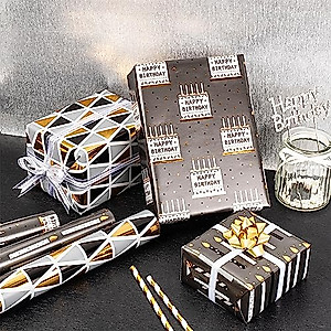 MAYPLUSS Birthday Wrapping Paper Roll - Mini Roll - 17 inch X 120 inch Per roll -Black with Gold Foil Design (42.3 sq.ft.ttl)
