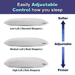 Rotroyce Shredded Memory Foam Pillow Queen Size, Adjustable for Side Back and Stomach Sleepers, Single Pack, Luxury Extra Comfy Bed Neck Pillows with Washable Cover