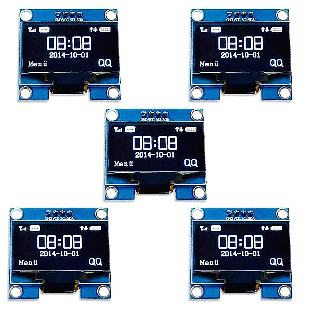 5PCS 0.96 Inch OLED Display Module, PEMENOL 128 x 64 Pixel I2C IIC Serial 1 OLED LCD Display Module with SSD1306 Driver for Arduino Raspberry Pi and ESP8266（White Light）
