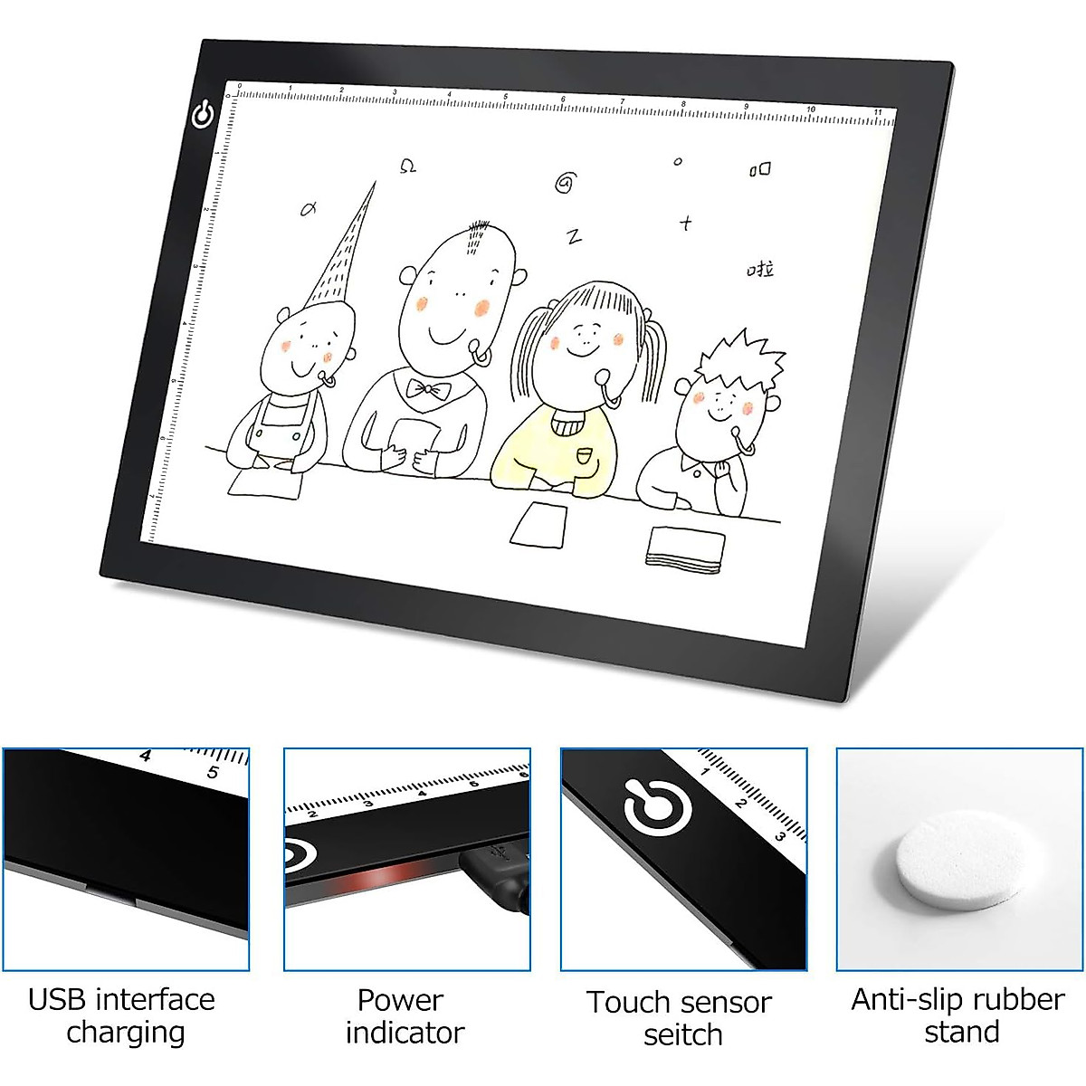 Black A4 Dimmable LED Artcraft Light Box Tracer Slim Light Pad Portable Tablet, USB Power Cable Copy Drawing Board Tracing Table for Artists Designing, Animation, Sketching, Stenciling X-ray Viewing