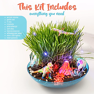 Bryte Light Up Dinosaur Terrarium Kit for Kids - Dino Habitat with Real Plants, Figurines, Volcano & LED Lights, DIY Science Kit, STEM & Arts Crafts Toys, Birthday Gifts for Boys Aged 4-12 yrs