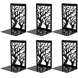 Jekkis Book Ends, Bookends for Shelves, Bookends for Heavy Books, Book Shelf Holder, Decorative Book Ends, Metal Bookends Black 3 Pairs, Non Skid Book Stoppers