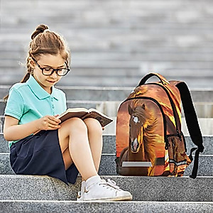 Kids Backpack Sunset Horse Bookbag Elementary School Bag for Boys Girls Travel Rucksack