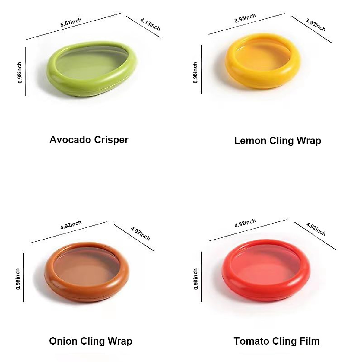 WUYOUUSA Refrigerator Clear Film Crisper, Lemon Avocado Tomato Onion Saver, Set of 4 Reusable Refrigerator Storage Containers (4pcs)