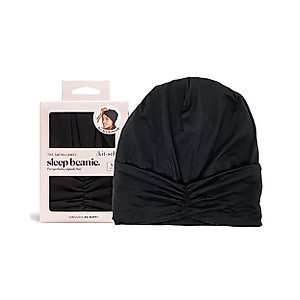 Kitsch Satin Lined Beanie for Women - Satin Beanie Night Cap, Satin Sleep Cap, Slouchy Beanie, Hair Cover for Sleeping, Softer Than Silk Bonnet for Sleeping, Satin Hair Cap Sleep Beanie (Black)