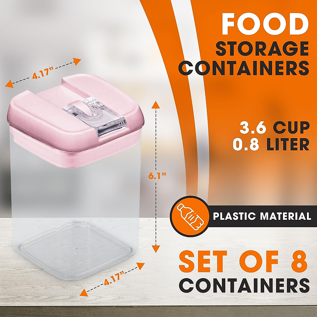 Cheer Collection Airtight Food Storage Containers, Kitchen Storage Containers for Pantry, Set of 8 Food Containers with Lids Airtight, Pantry Storage Containers & Organizers with Lids, Pink